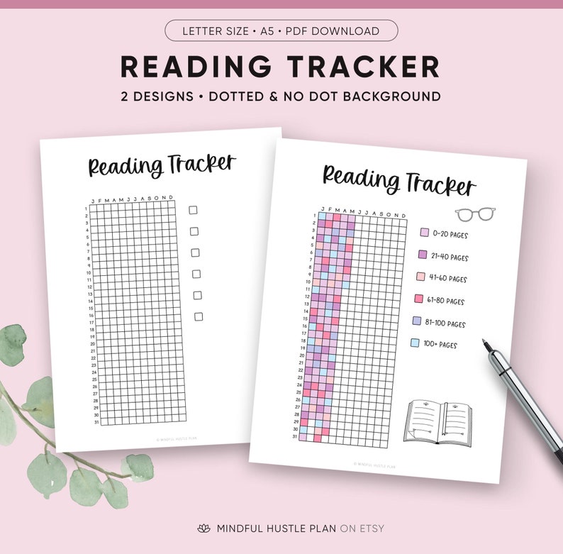 Printable Reading Tracker, Book Lover's Journal, Daily Reading Log ...