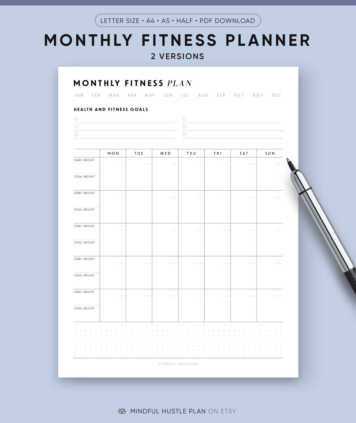 Monthly Fitness Planner, Workout Calendar Printable, Printable Fitness ...