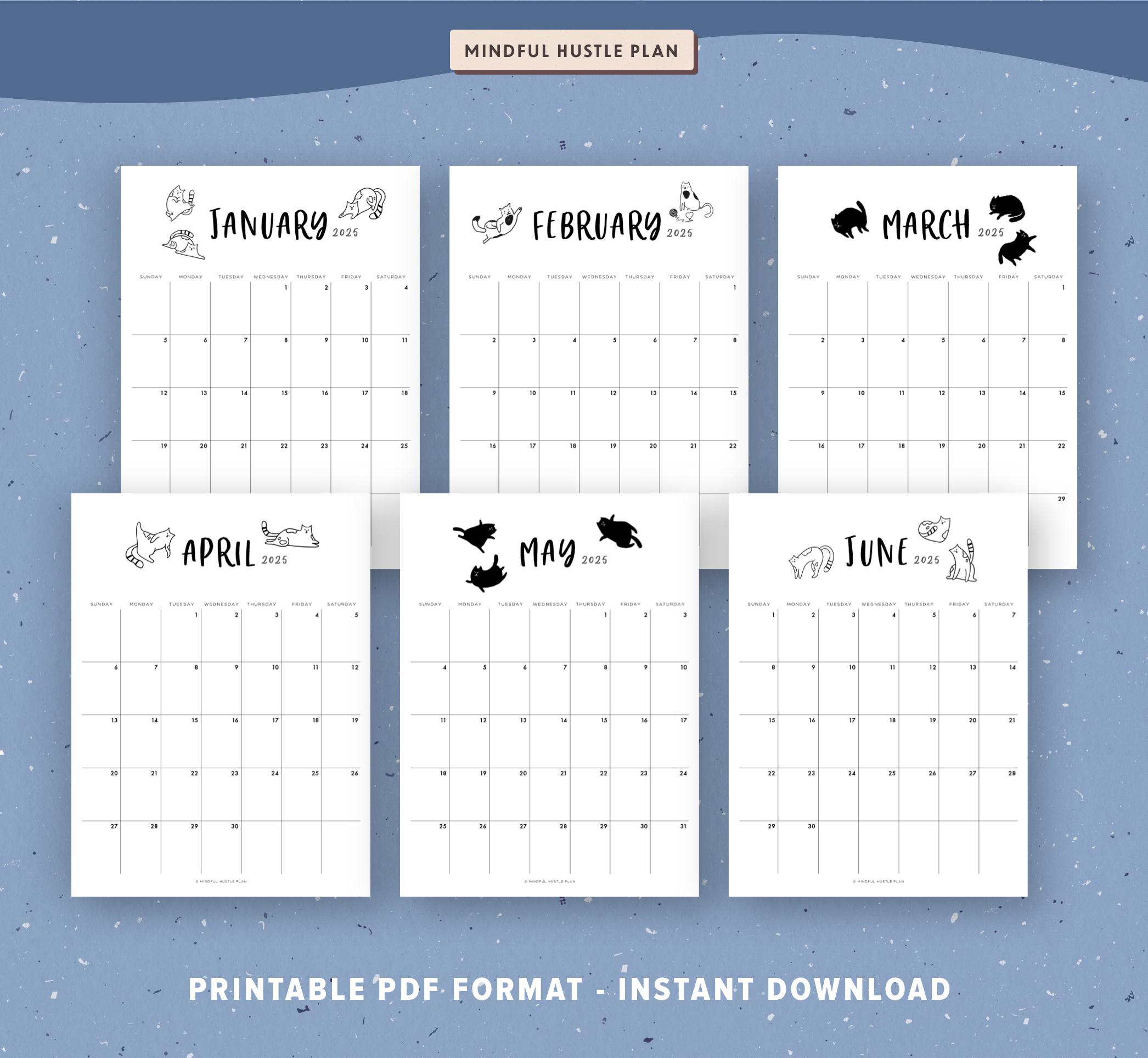 2025 Calendar Printable, Cat Calendar, Funny Cats, Cute Cat, With Lines ...