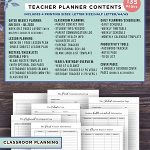 Teacher Planner 2019-2020 Lesson Planner Printable Academic - Etsy