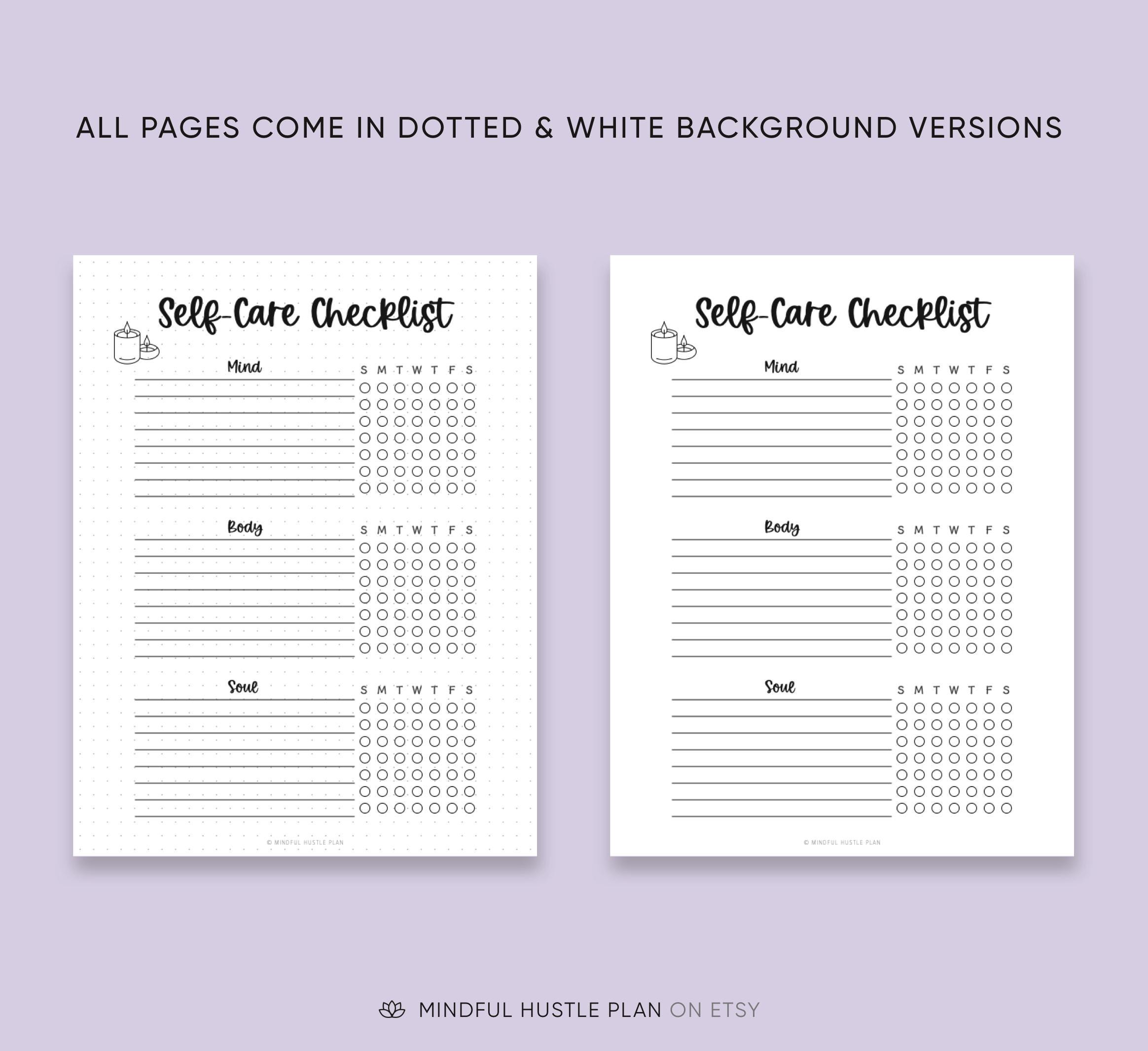 Self Care Checklist Printable, Mental Health Tracker, Bullet Journal ...