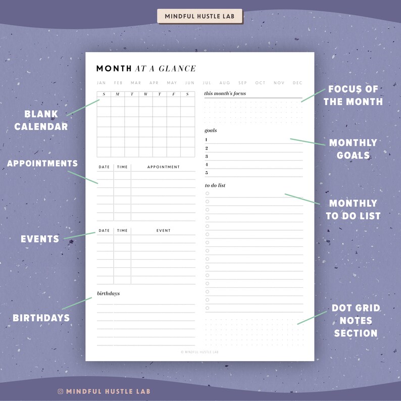 Month at a Glance Printable Monthly Dashboard Printable - Etsy Canada