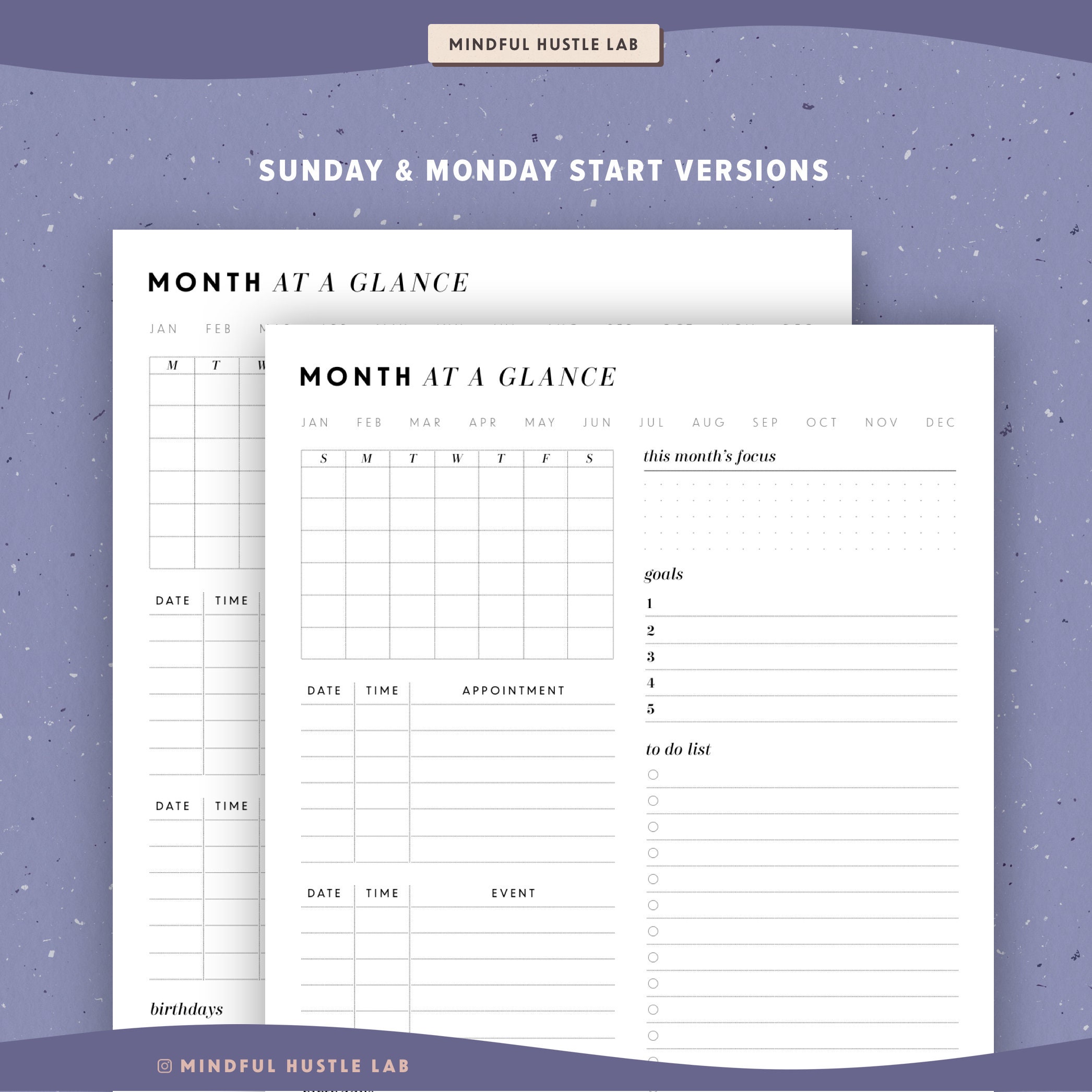 Month at a Glance Printable Monthly Dashboard Printable | Etsy
