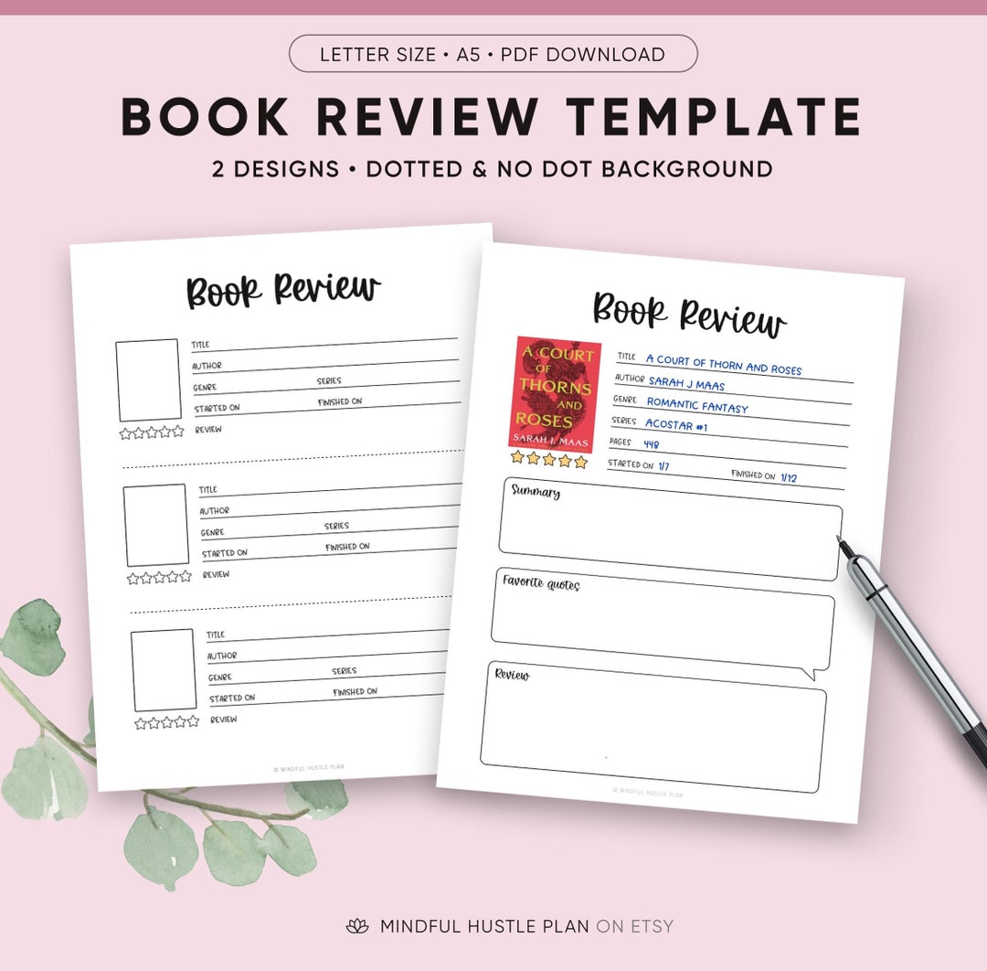 Book Review Template Printable, A5 Reading Journal Pages, Reading Log ...
