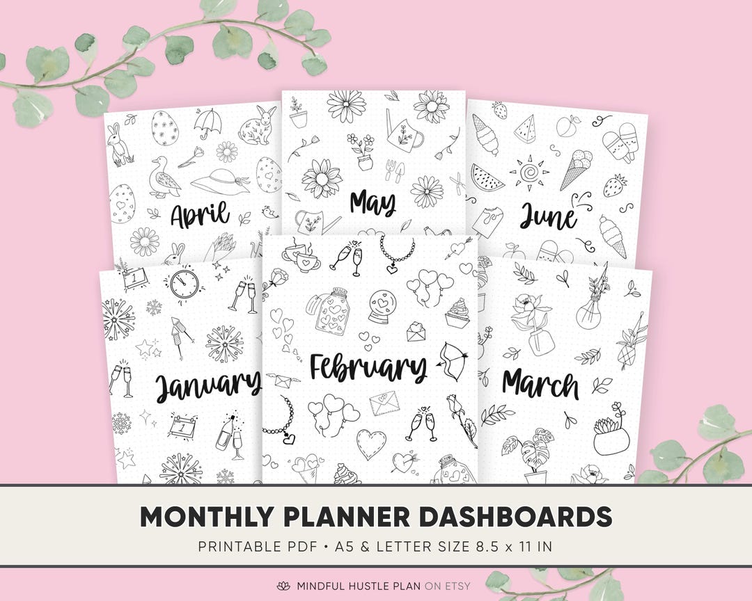 12 Month Title Pages, Printable Bullet Journal Template, Monthly ...