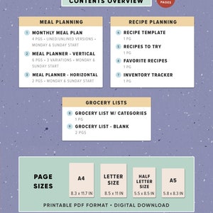Meal Planner Printable Bundle, Weekly Meal Planner, Grocery List ...