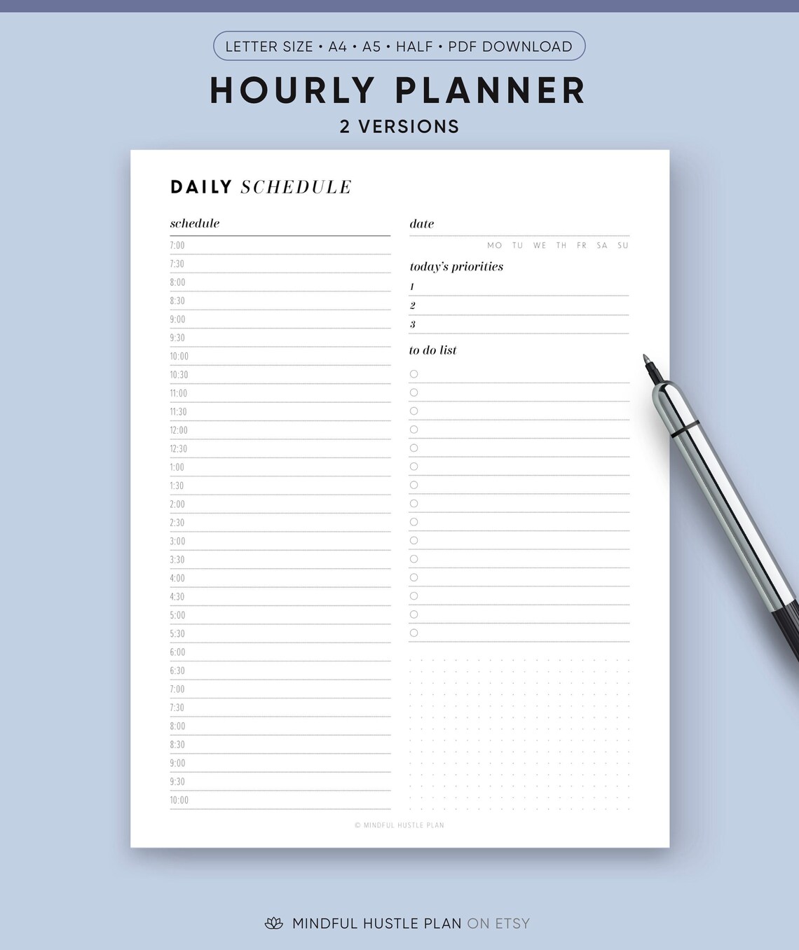 Daily Planner Printable, Hour Planner, Daily Schedule Printable PDF ...