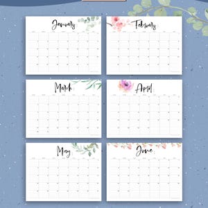 Printable 2025 Calendar Digital Download, Watercolor Flowers, Landscape ...