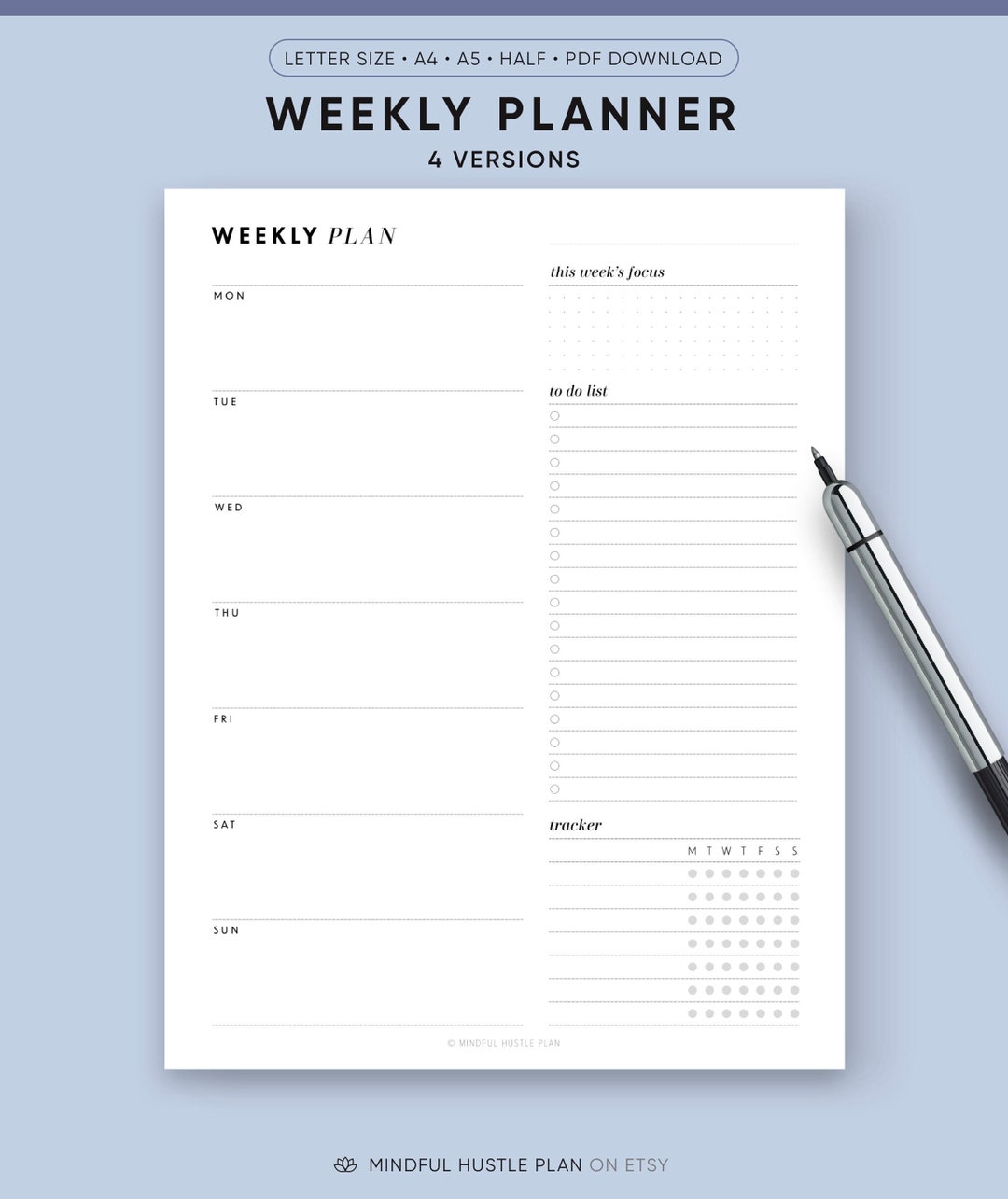 Weekly Planner Printable 4 in 1 | Printable Weekly Task List PDF, A5 ...