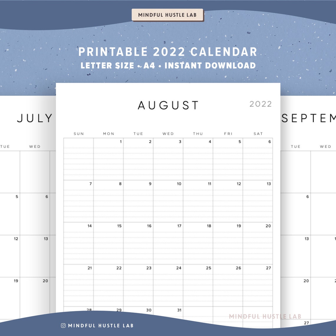 2022 Calendar Printable Minimalist Design PDF Vertical | Etsy