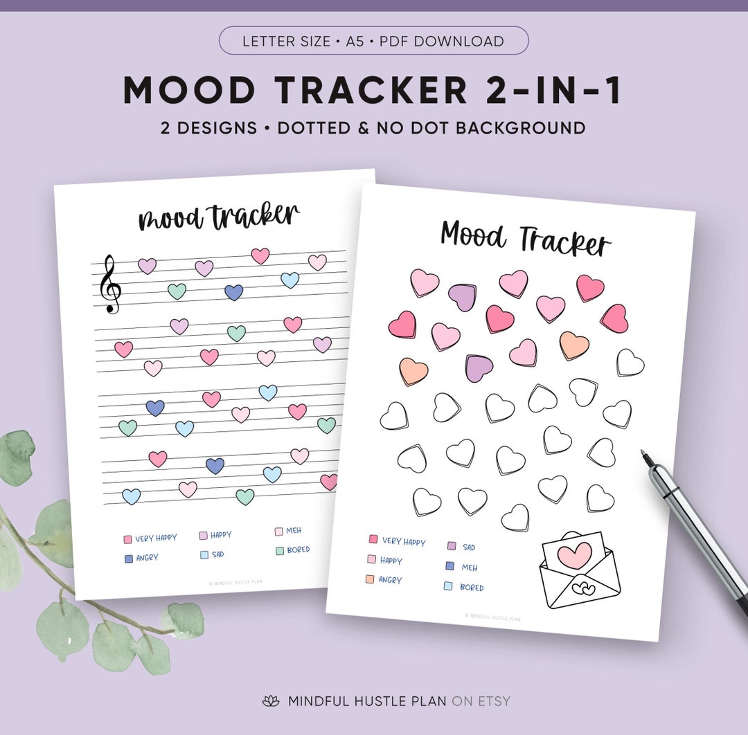 Mood Tracker Printable, Hearts Valentine's Day Themed Trackers, Love ...