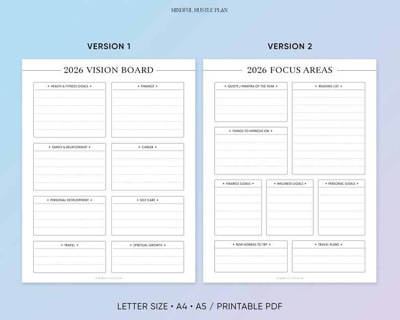 2026 Vision Board Printable, New Years Goals Resolutions, Manifestation ...