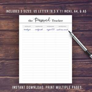 Password Keeper Printable, Password Tracker, A5/a4/letter Size, Filofax ...