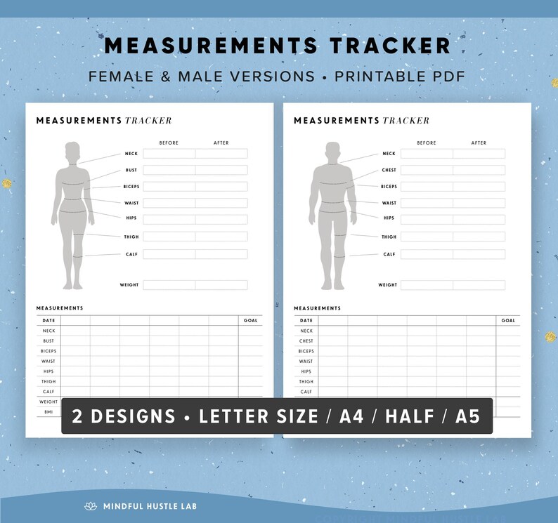 Measurements Tracker Printable Female Body and Male Body - Etsy