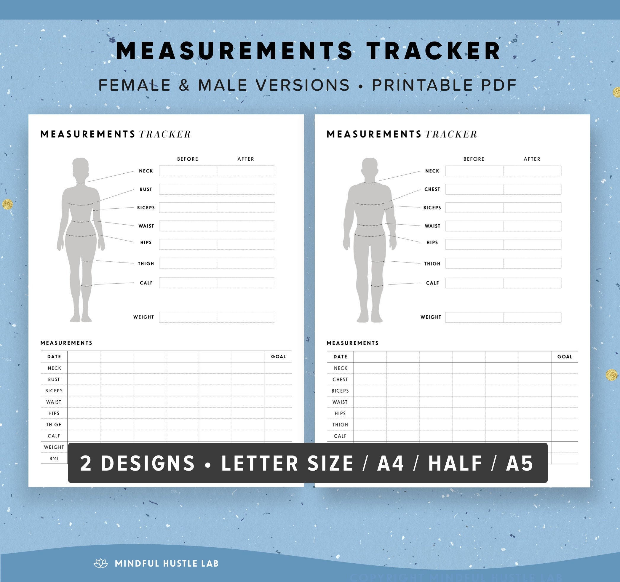 Measurements Tracker Printable Female Body and Male Body - Etsy Australia