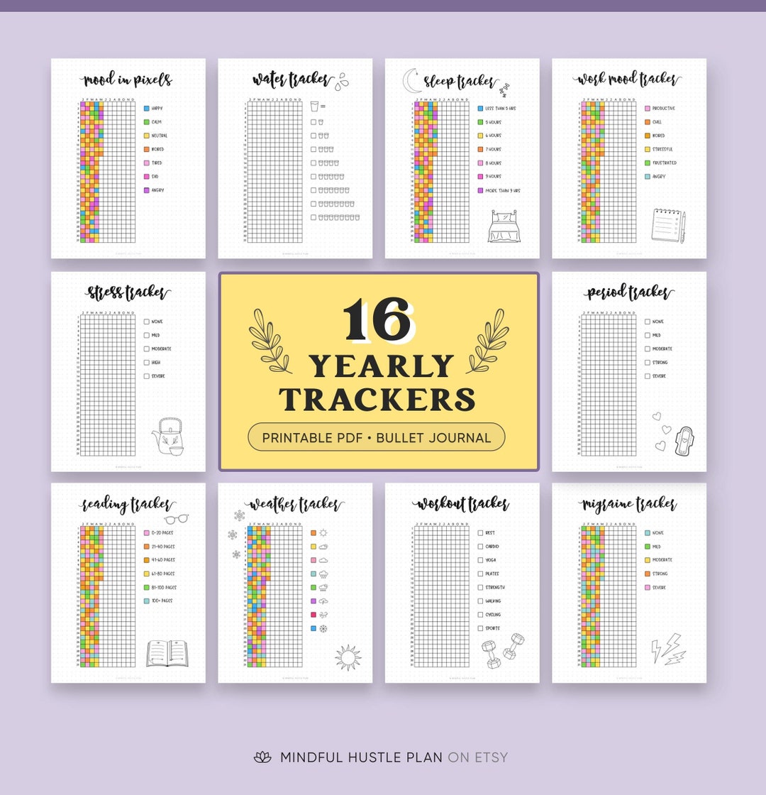 2025 Bullet Journal Trackers Bundle, 2025 Yearly Trackers, Bujo ...