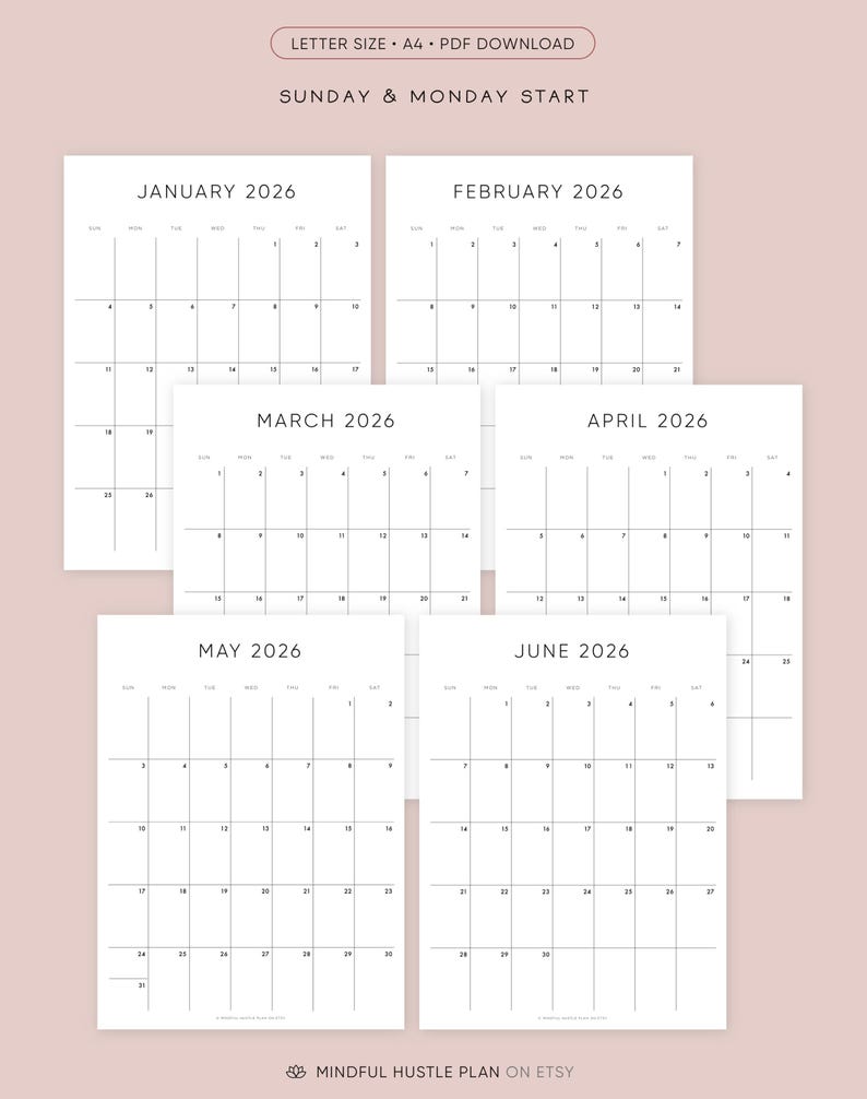 2026 Calendar Printable, Minimalist, PDF, Letter Size, A4, Instant ...