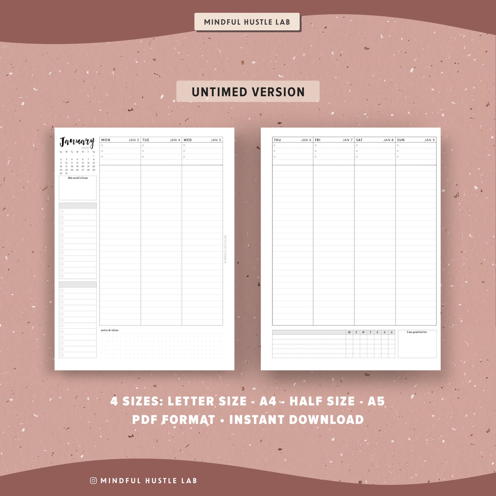 2022 Weekly Planner Printable BOLD Lettering Style Vertical - Etsy