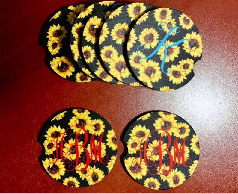 Personalized Sunflower Car Coasters, Neoprene Drink Coaster Set for ...