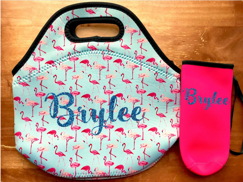 Personalized Flamingo Lunch Tote and Water Bottle Cooler Set - Etsy