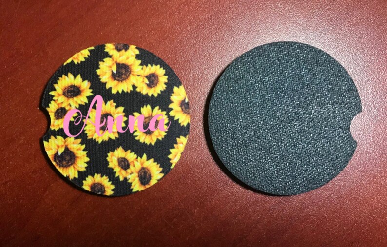 Personalized Sunflower Car Coasters, Neoprene Drink Coaster Set for ...
