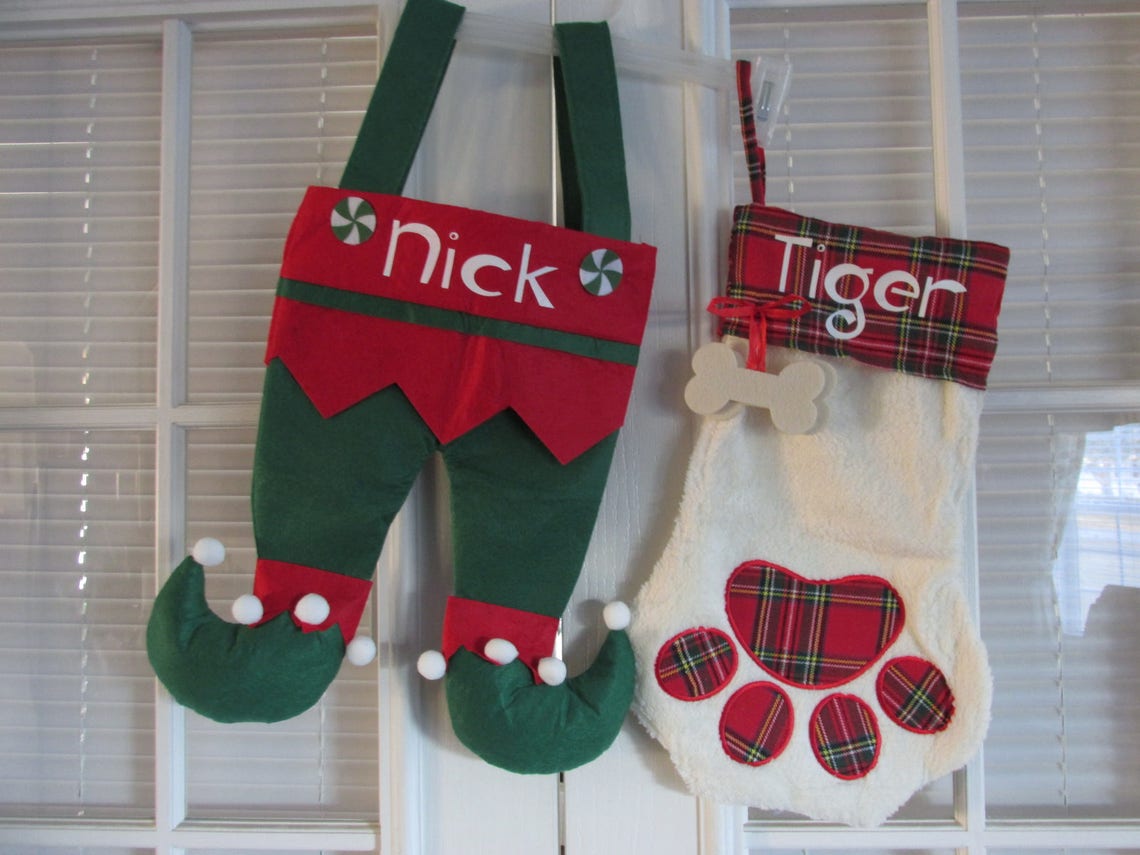Cute Elf Pant Stocking Personalized Holiday gift for entire | Etsy