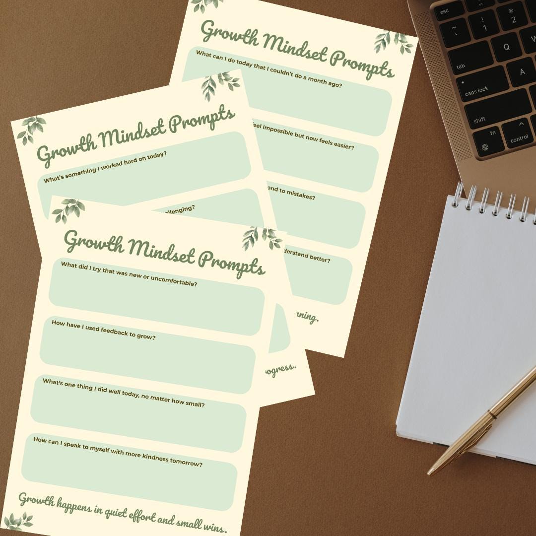 Growth Mindset Prompts Journal - 5 Page PDF Resource - Etsy