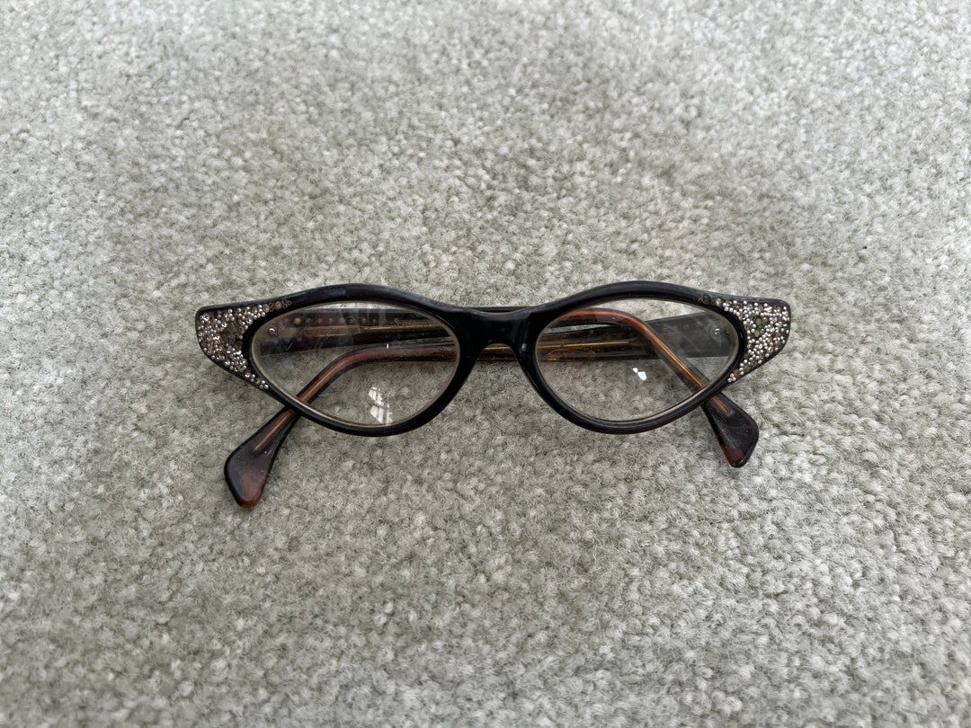 Vintage 1950s Black Rhinestone Cat Eye Glasses Etsy