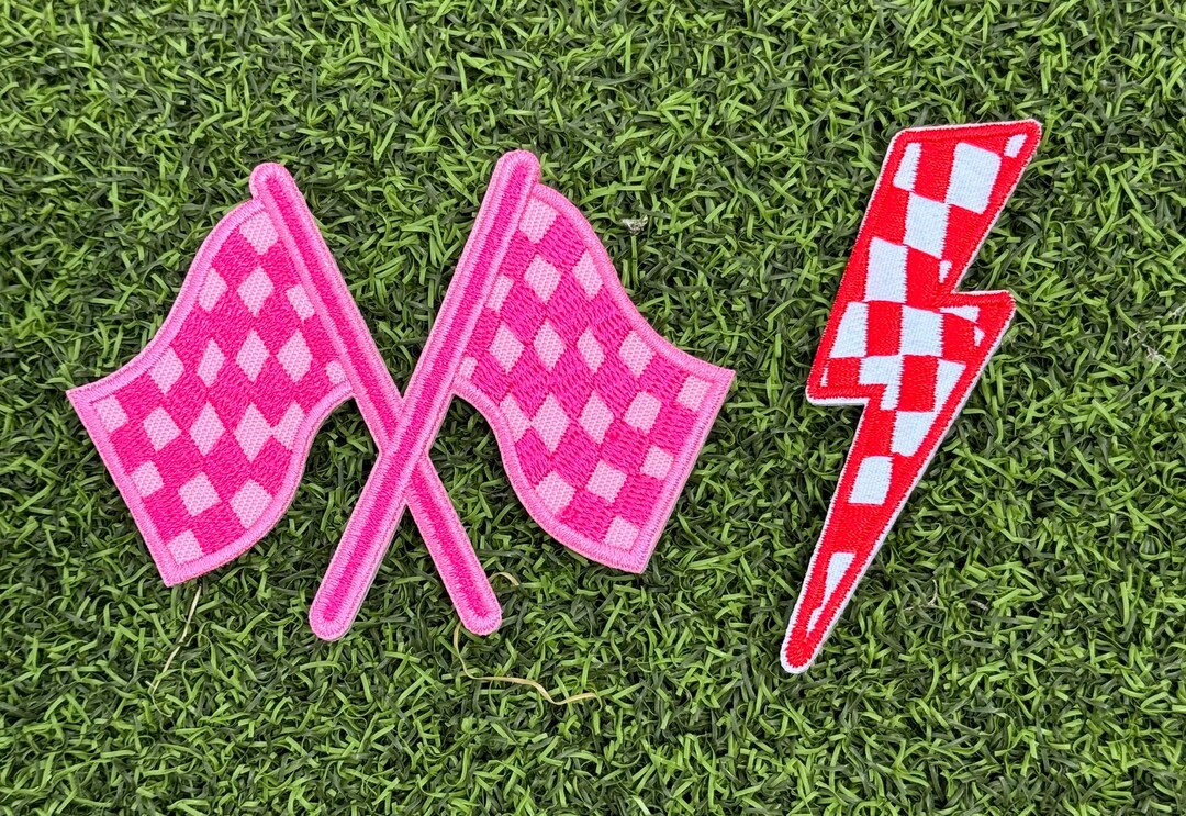Checkered Flags & Lightning Bolt Iron on Patches - Etsy