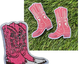Pink Cowboy Hat Boots Patch Western Girly Rodeo Embroidered Iron on ED5 ...