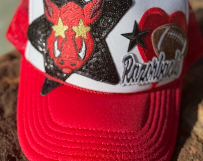 Red Razorback Football Trucker Cap - Etsy