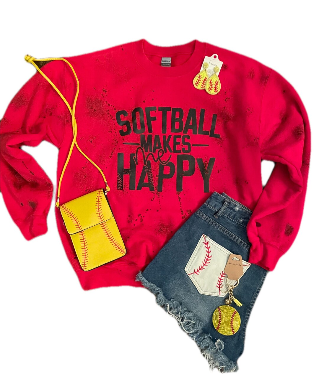 Softball Splatter Paint Makes Me Happy Sweatshirt - Etsy