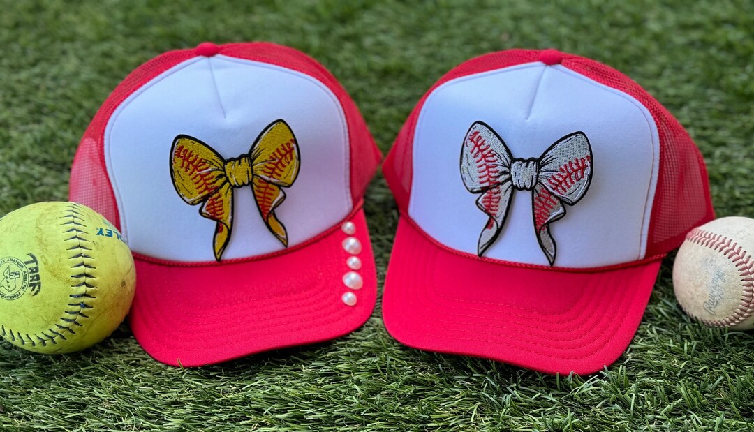 Baseball & Softball Bow Patch Trucker Hats - Etsy
