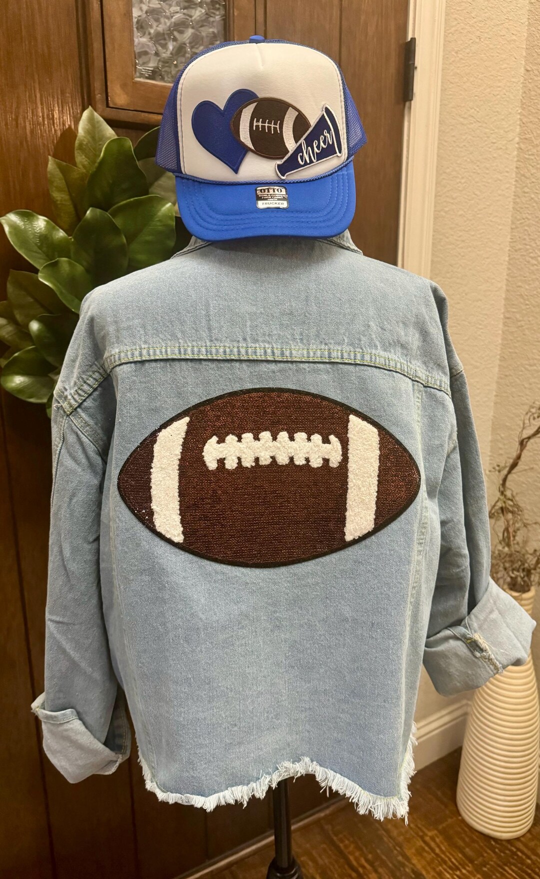 Sequin Football Patch Denim Jacket - Etsy