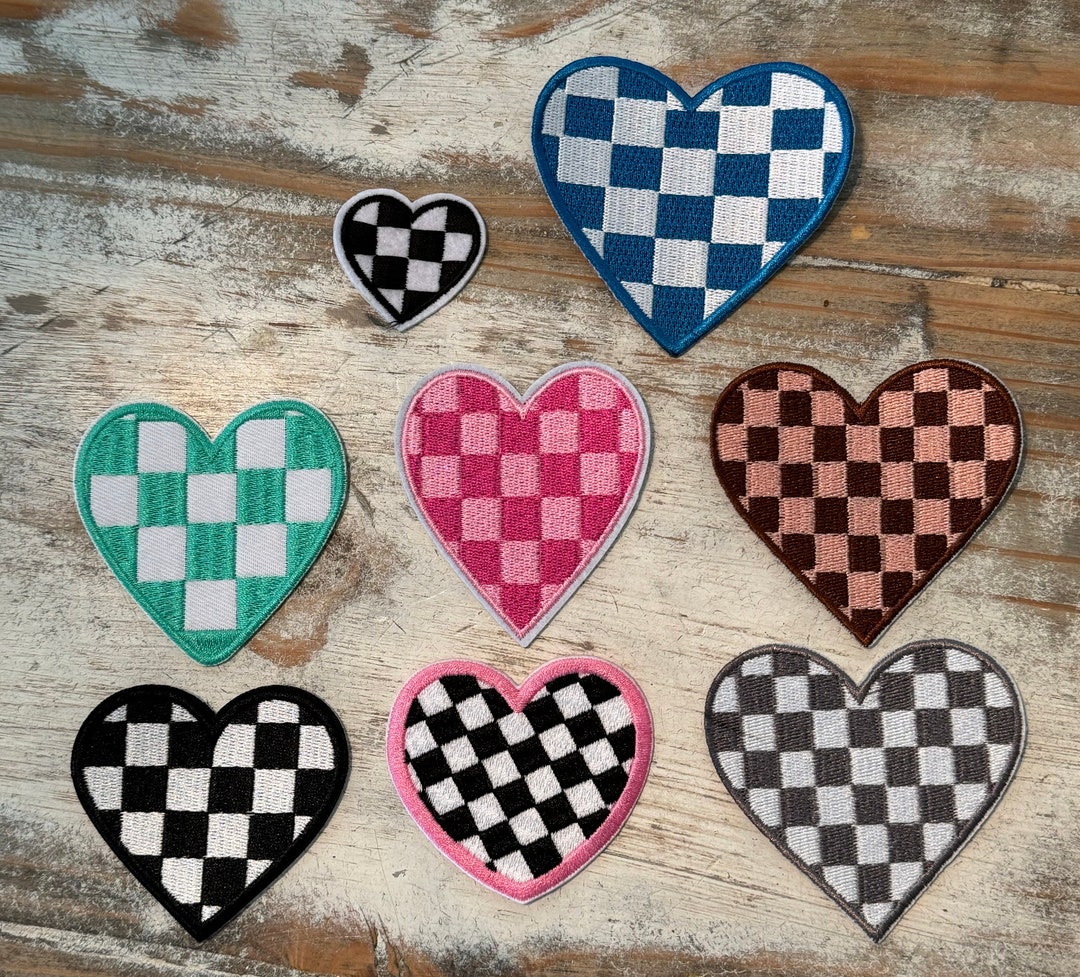 Checkered Heart Iron on Patches - Etsy