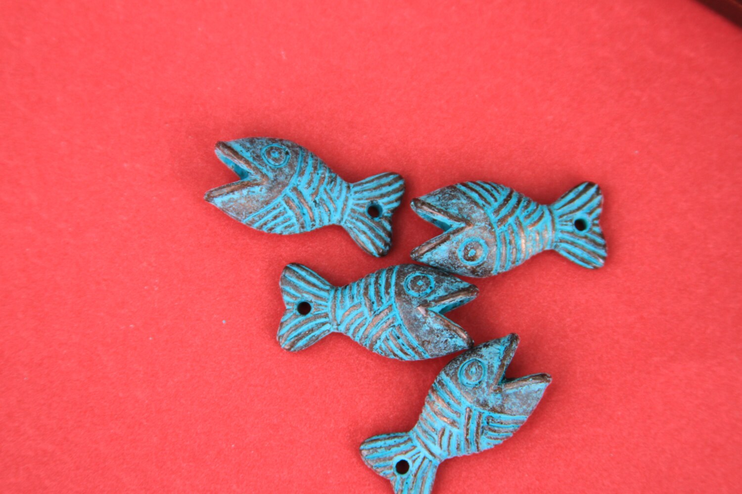 1/7 MADE IN GREECE mykonos fish cord end green patina fish | Etsy