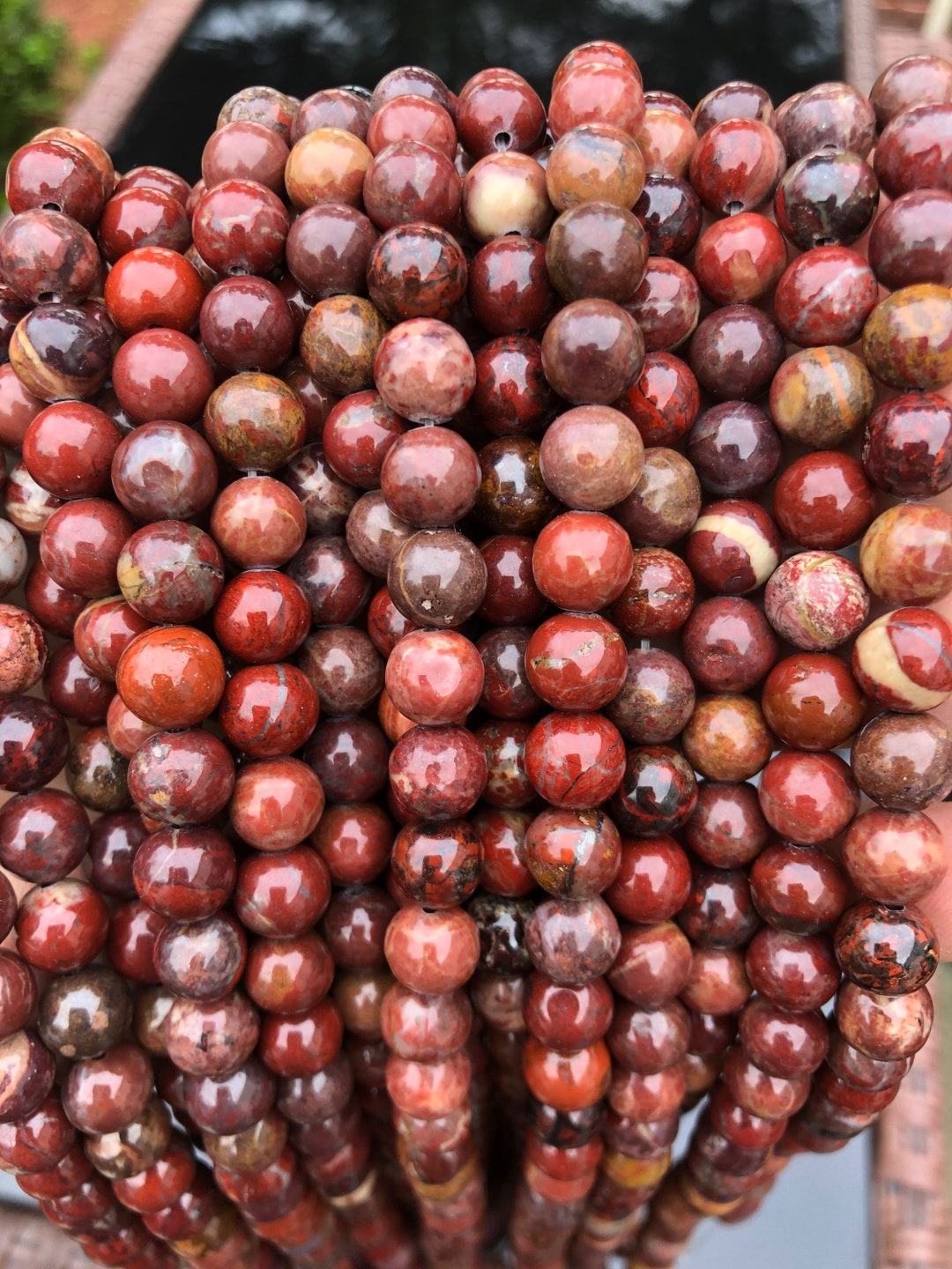 J55>>full 15.5" Strand Red Flower Jasper Round Beads, Red Creek Jasper ...