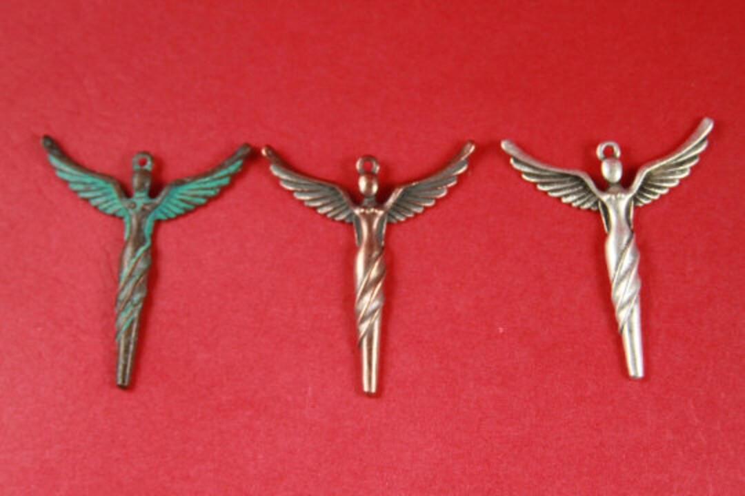 0043>> MADE in GREECE Mykonos Casting Angel Pendant, Green Patina Angel ...