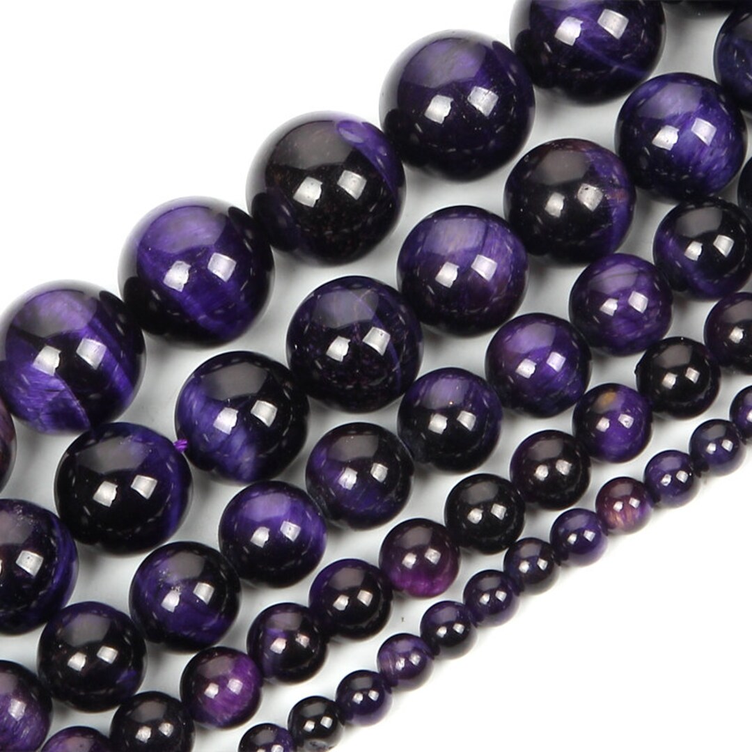 R0005>>full 15.5" Strand Purple Tiger Eye Round Beads, Purple Tiger Eye ...