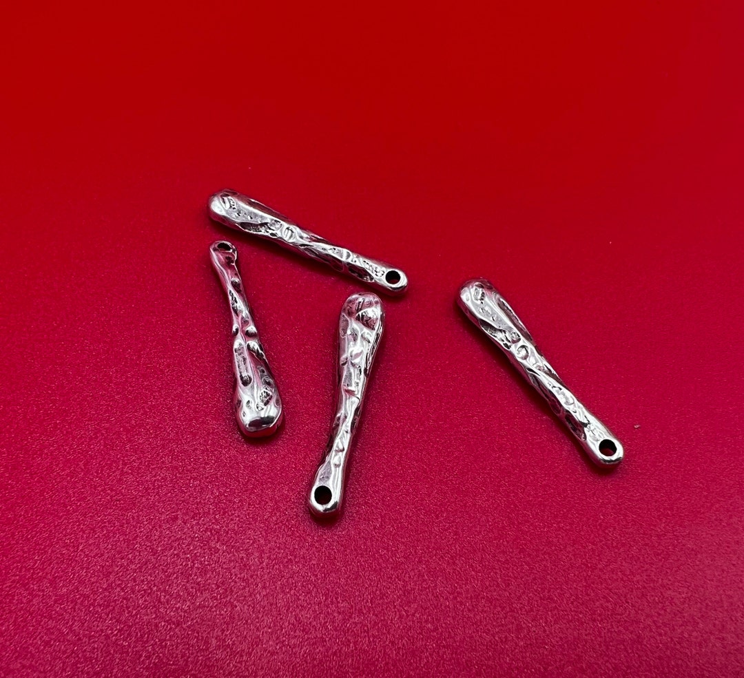 2/1 MADE in EUROPE 4 Zamak Hammered Stick Charms, Long Silver Stick ...