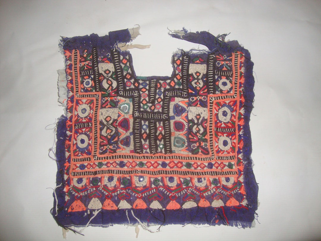 Indian Vintage Kutch Embroidered Mirror Work Yoke Neck Patches Boho ...