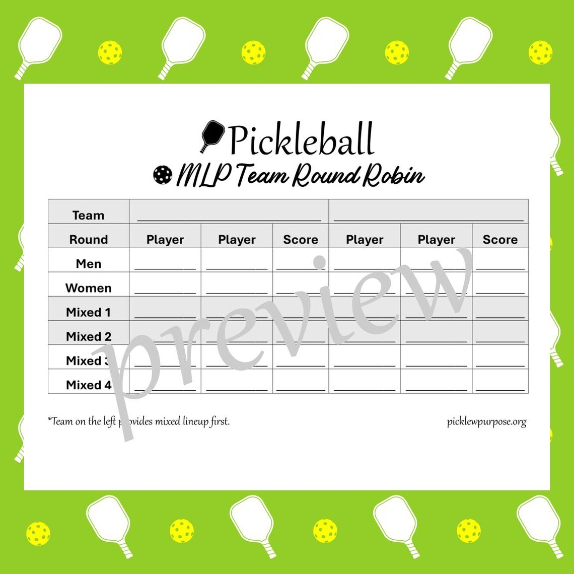 MLP Team Pickleball Round Robin - Printable Pickleball Score Sheet - 6 ...