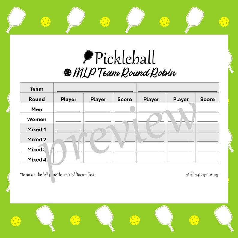 MLP Team Pickleball Round Robin - Printable Pickleball Score Sheet - 6 ...