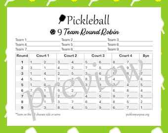 7 Team Pickleball Round Robin - Printable Pickleball Score Sheet - Etsy