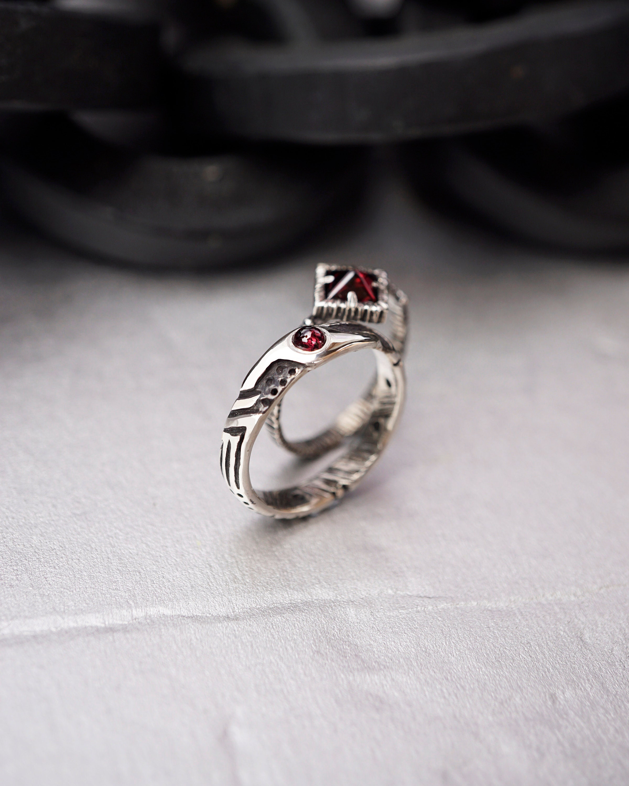 Mens Engagement Ring Cyberpunk Ring Man Garnet Ring Mens - Etsy