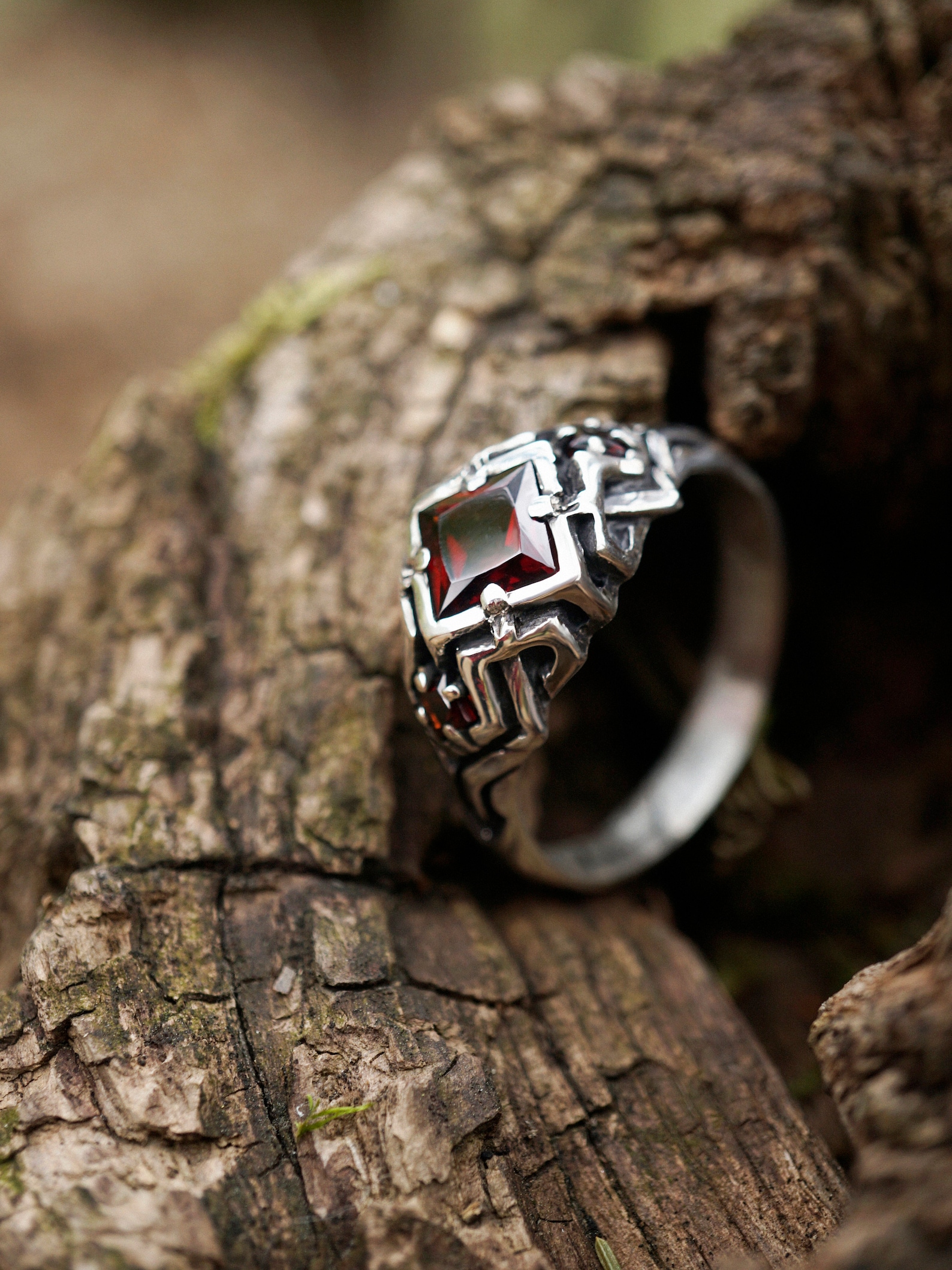Cyberpunk Unique Citrine Ring and Garnet Ring Sterling Silver - Etsy