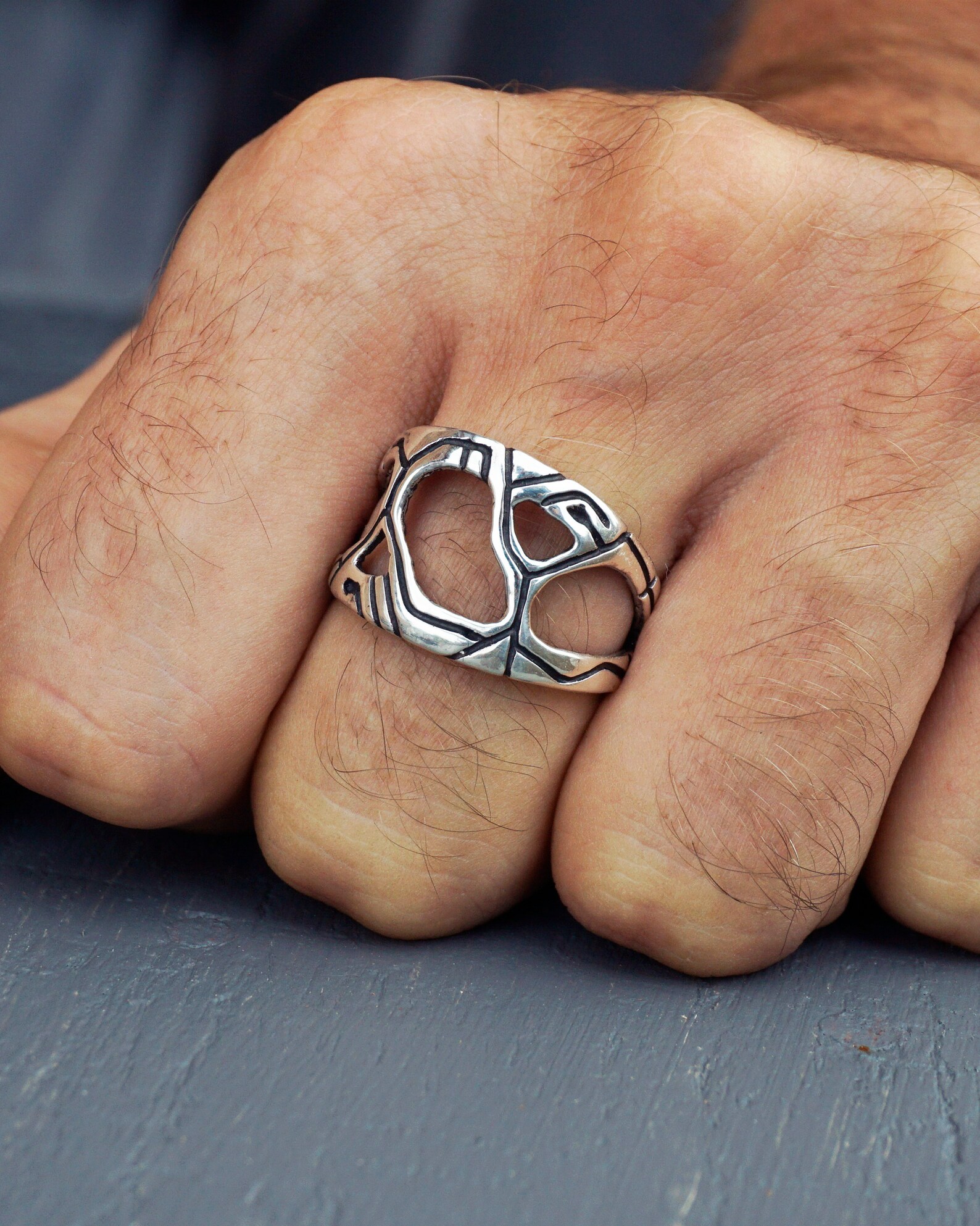 Mens Silver Cyberpunk Ring Unique Mens Ring Industrial - Etsy