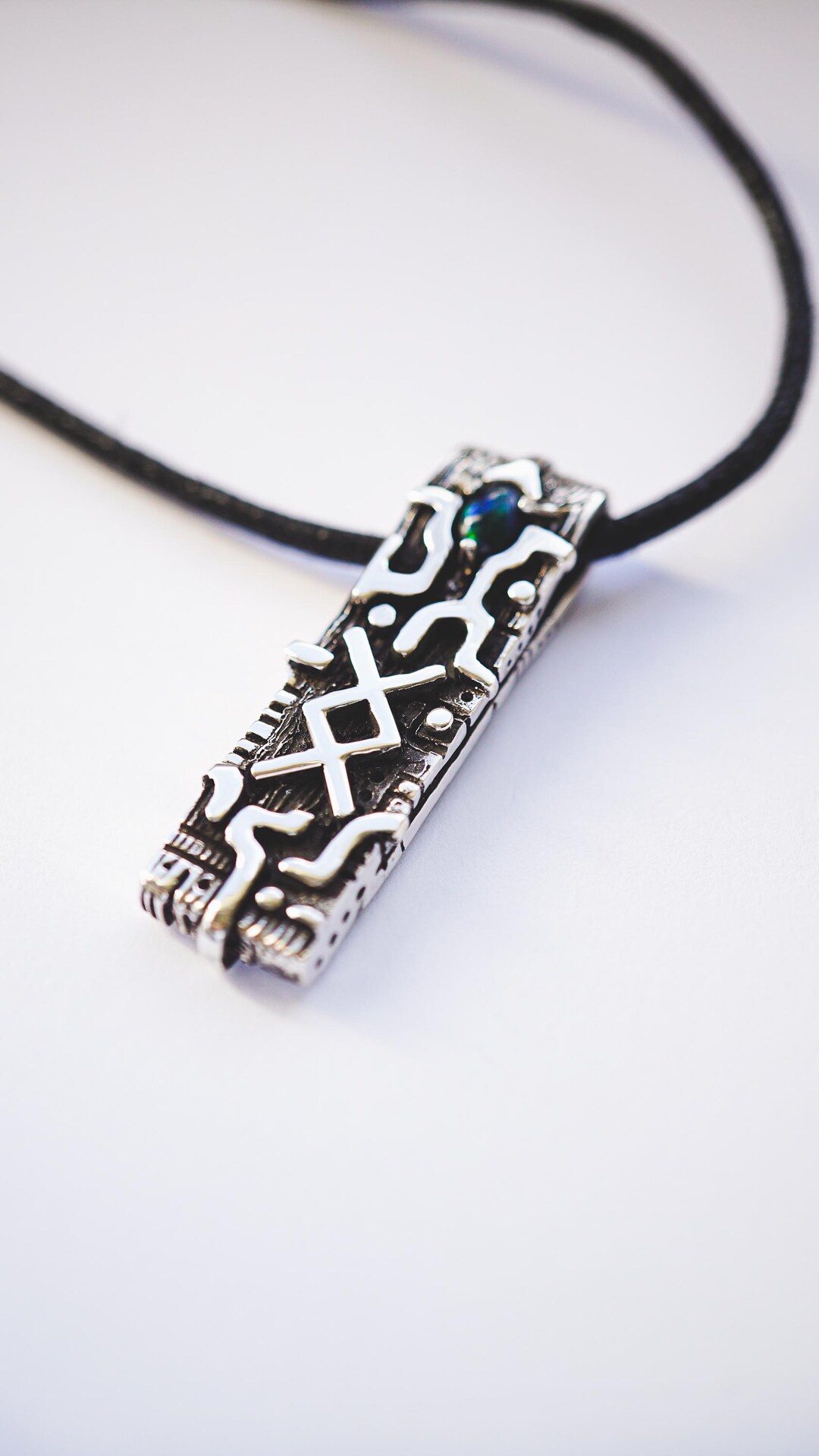 Mens Silver Pendant Viking Runes Pendant Black Opal Amulet INGWAZ - Etsy