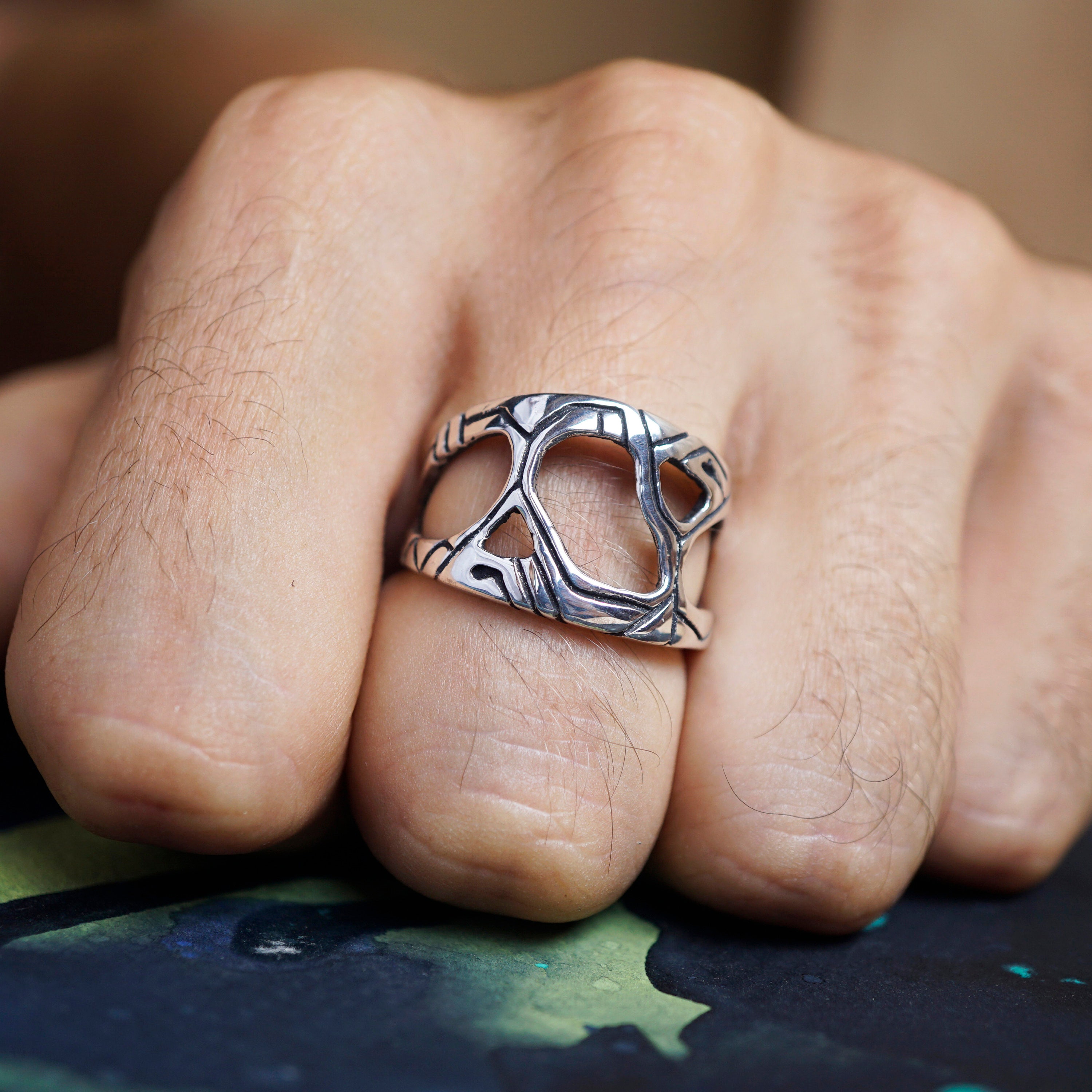 Mens silver Cyberpunk ring Unique Mens ring Industrial | Etsy