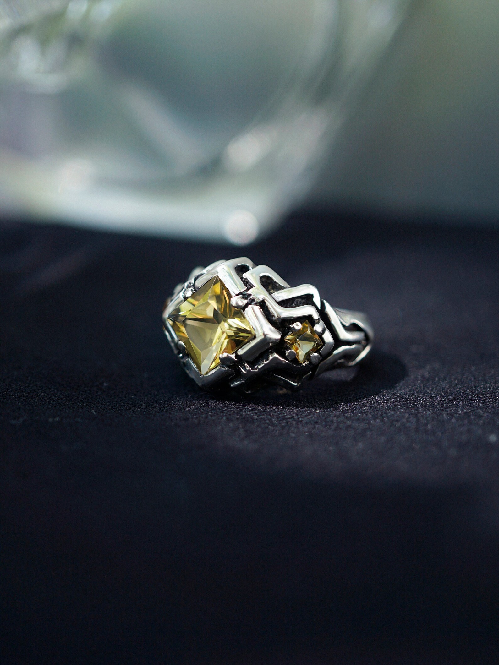 Cyberpunk Unique Citrine Ring and Garnet Ring Sterling Silver - Etsy